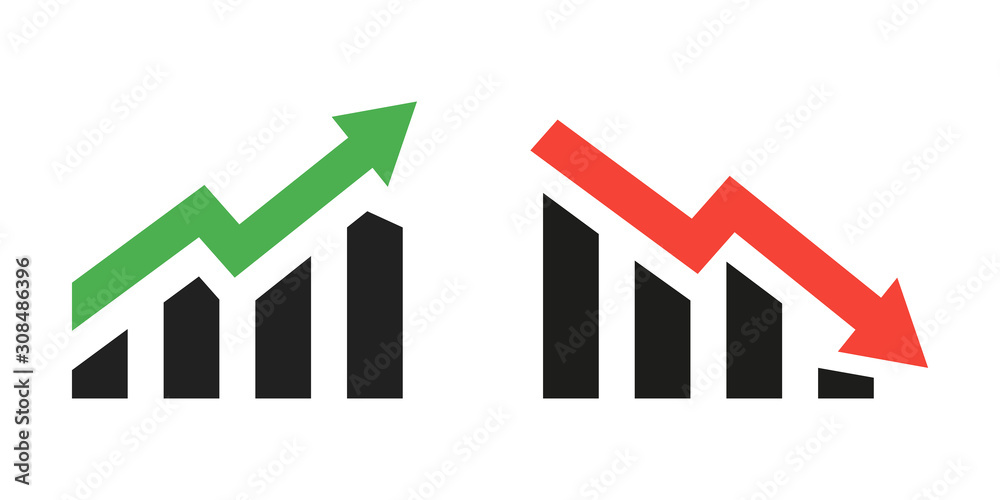 Profit growing green and red arrow icons. Isolated vector icon ...