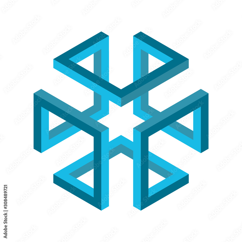 Isometric cube figure. Impossible shape. 3D cube. Blue infinite box ...