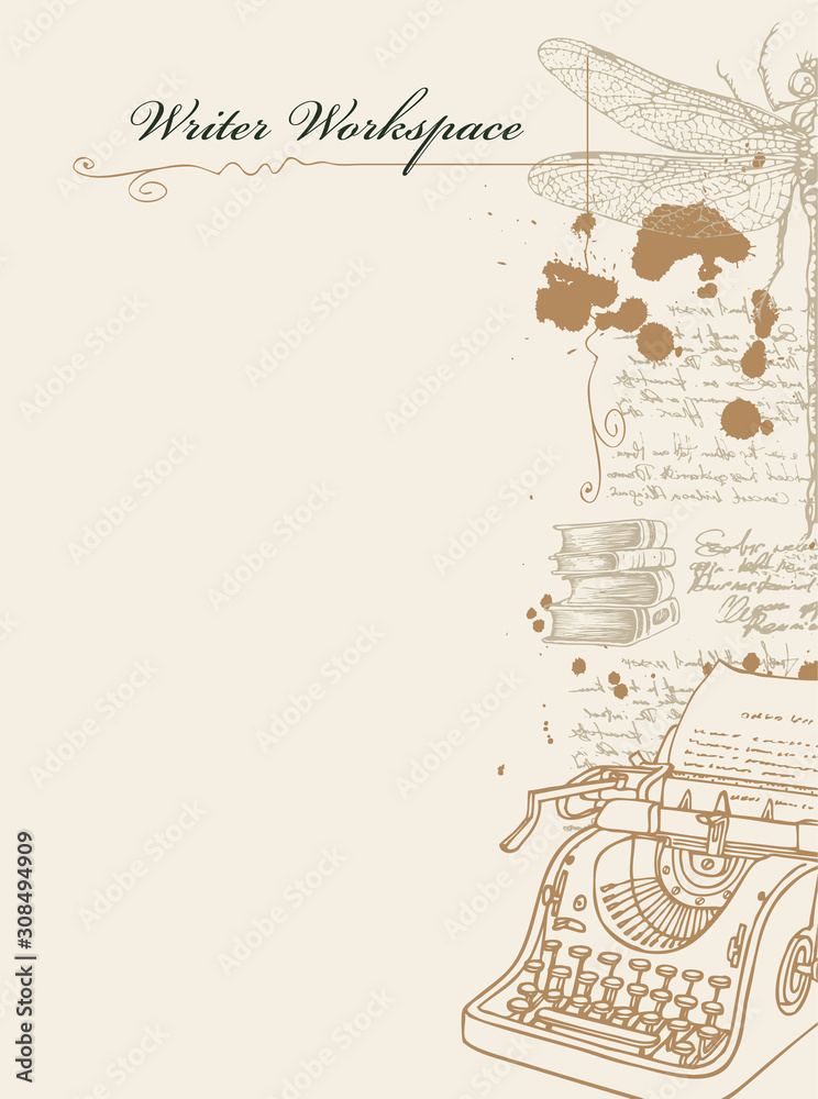 Vector banner on a writers theme with sketches and place for text ...