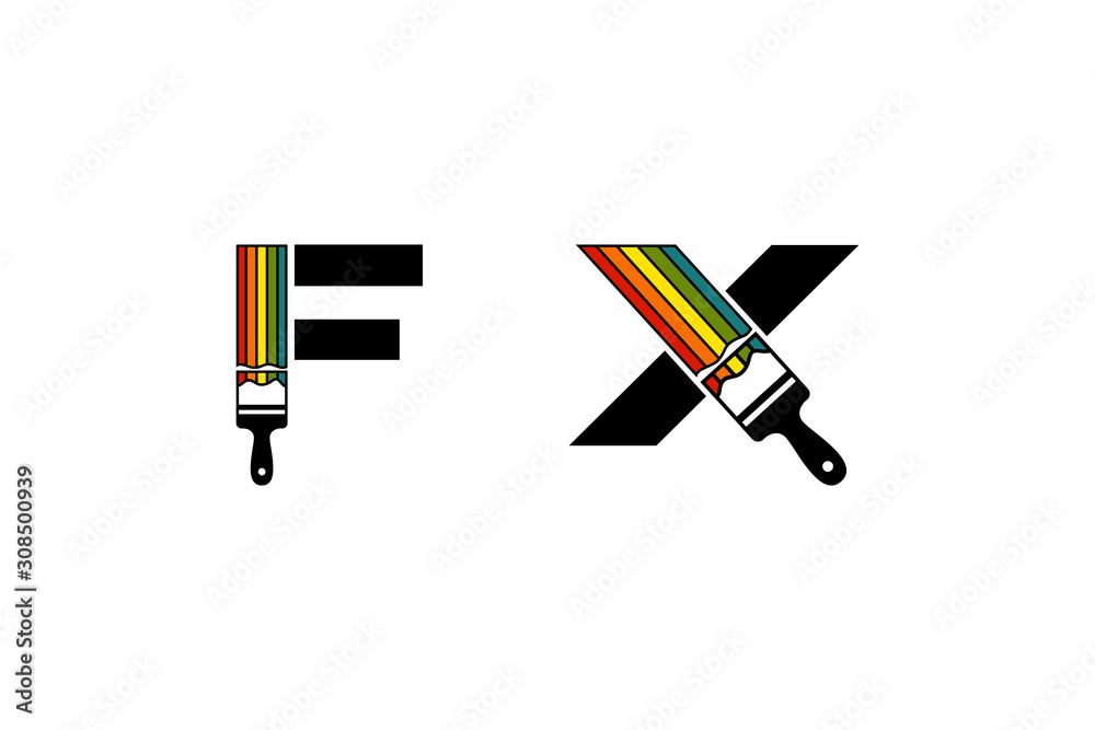 letter F and letter X with paintbrush logo design template. Painting ...