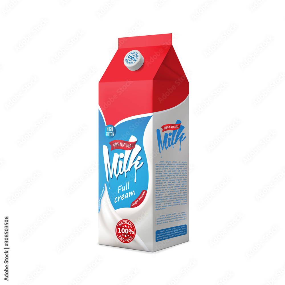 Full cream organic farm Milk packaging carton design mock-up. Beverage ...