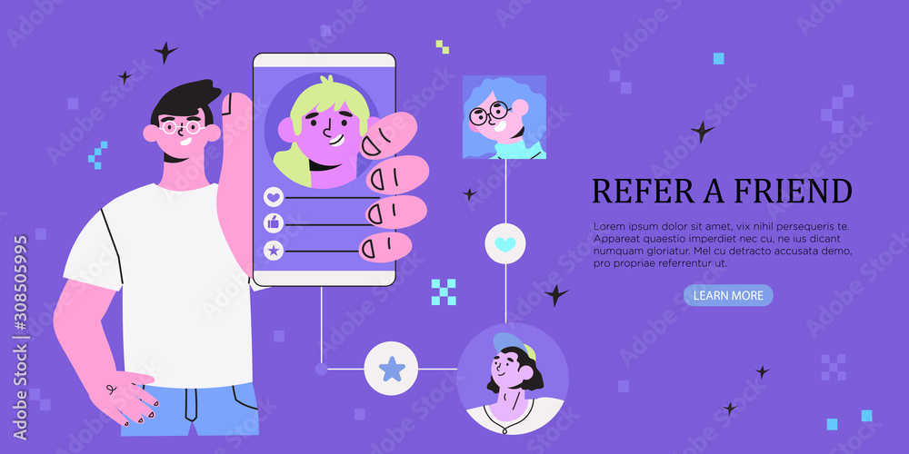 Vector illustration of a guy holding a smartphone in his hand with his ...