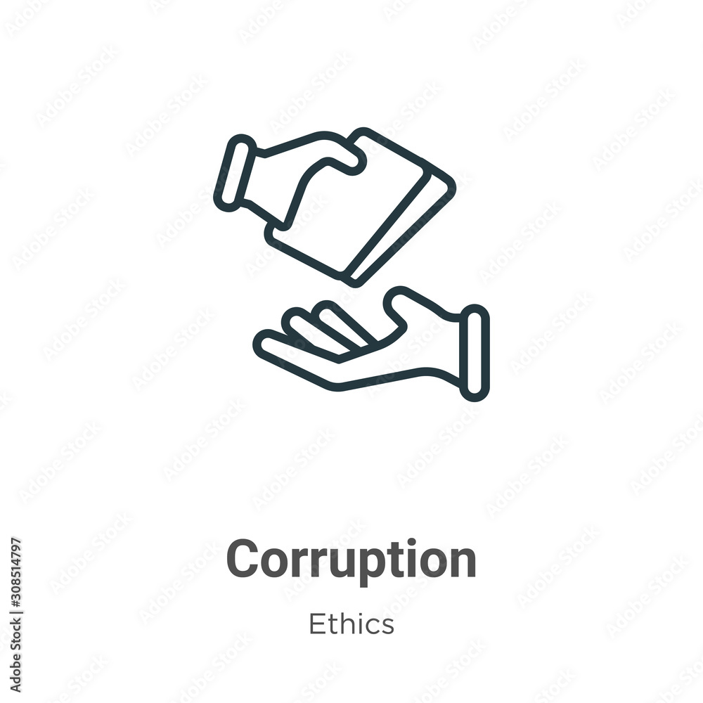 Corruption outline vector icon. Thin line black corruption icon, flat ...