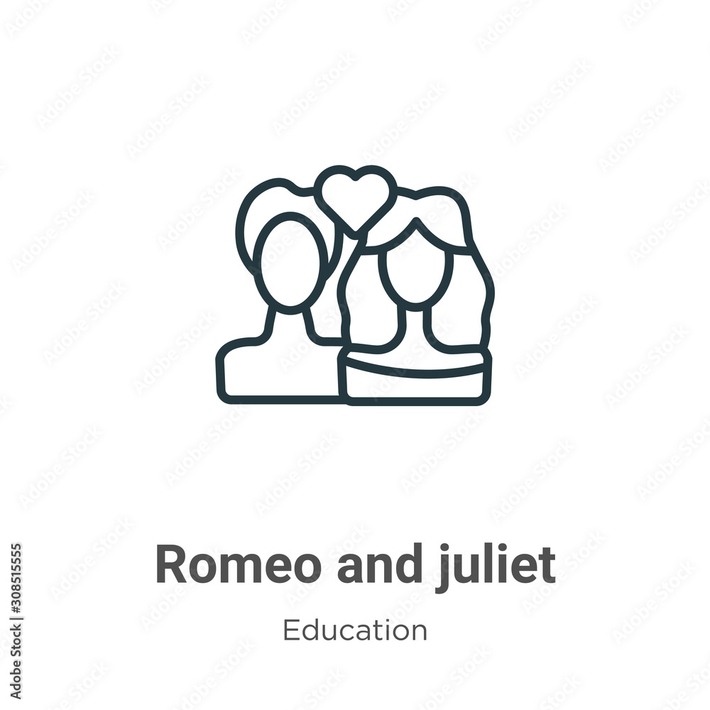 Romeo and juliet outline vector icon. Thin line black romeo and juliet ...