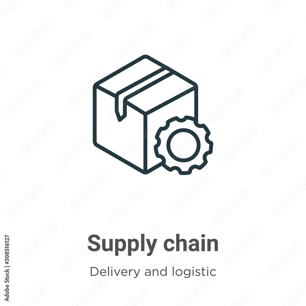 Supply chain outline vector icon. Thin line black supply chain icon ...