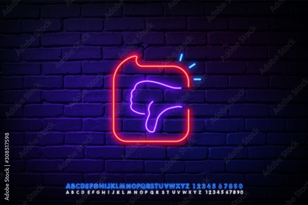 Vector realistic isolated red neon signs of thumbs down on the wall ...