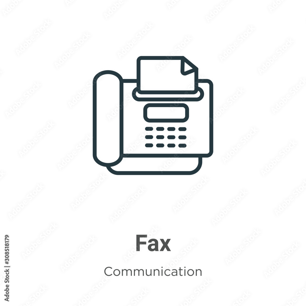 Fax outline vector icon. Thin line black fax icon, flat vector simple ...