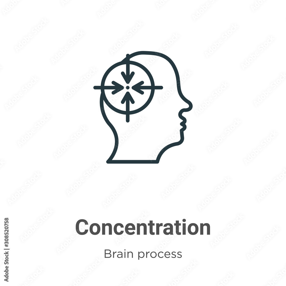 Concentration outline vector icon. Thin line black concentration icon ...