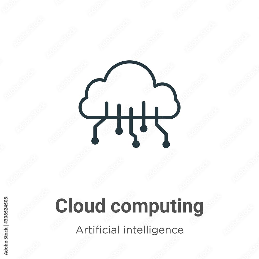 Cloud computing outline vector icon. Thin line black cloud computing ...
