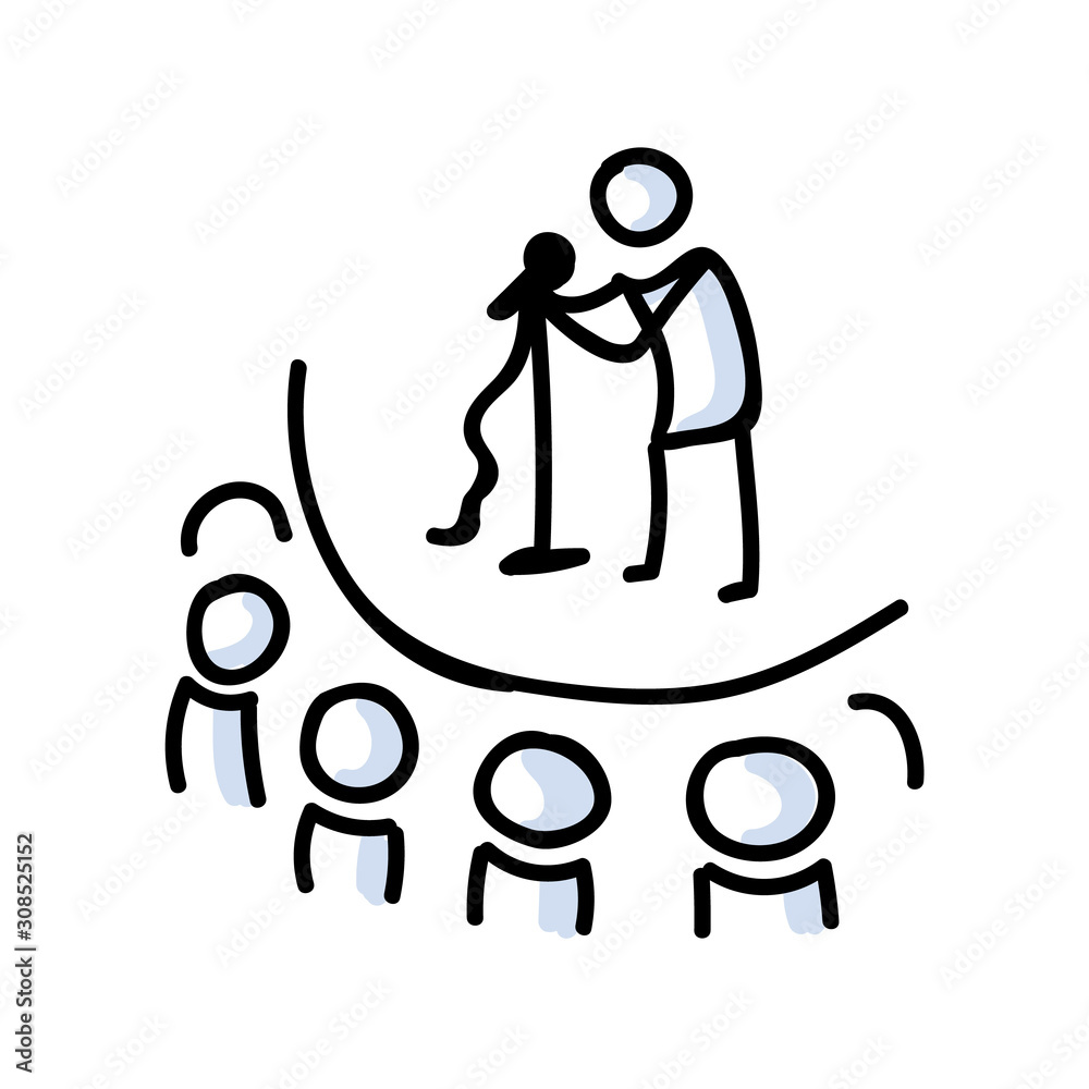 Hand Drawn Stick Figure Comedy Performer on Stage. Concept of Theatre ...