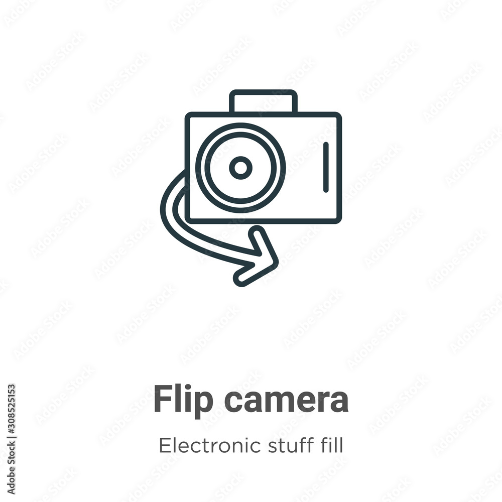 Vettoriale Stock Flip camera outline vector icon. Thin line black flip ...