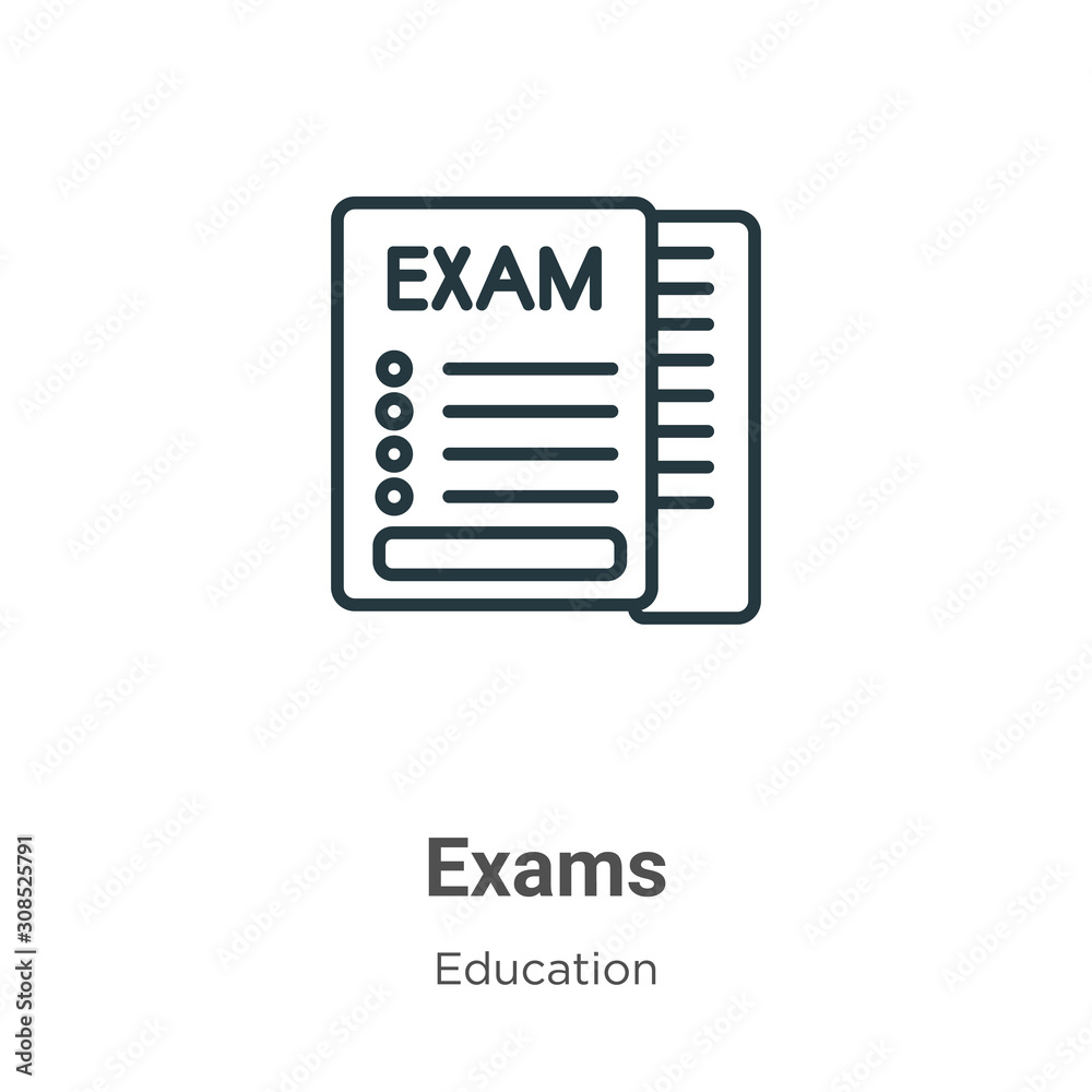 Exams outline vector icon. Thin line black exams icon, flat vector ...