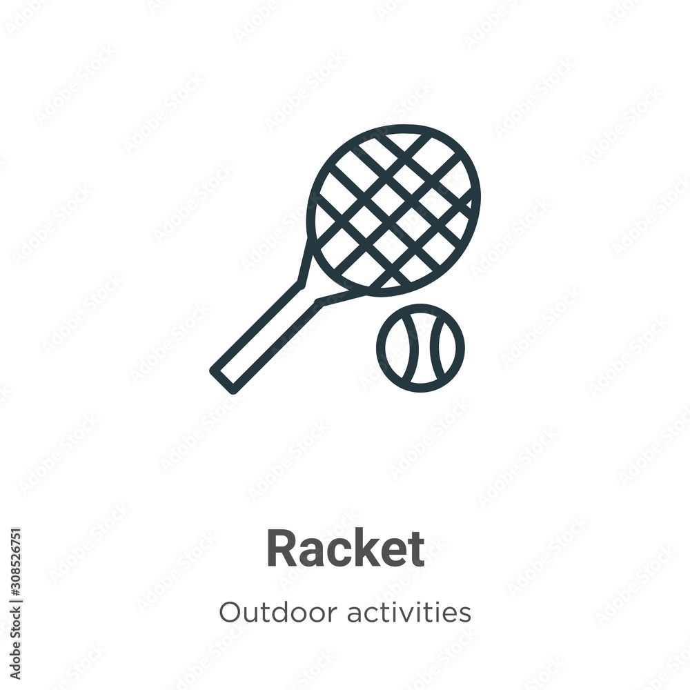 Racket outline vector icon. Thin line black racket icon, flat vector ...