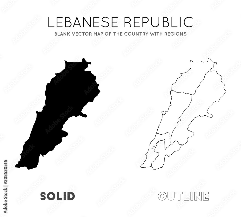 Lebanon map. Blank vector map of the Country with regions. Borders of ...