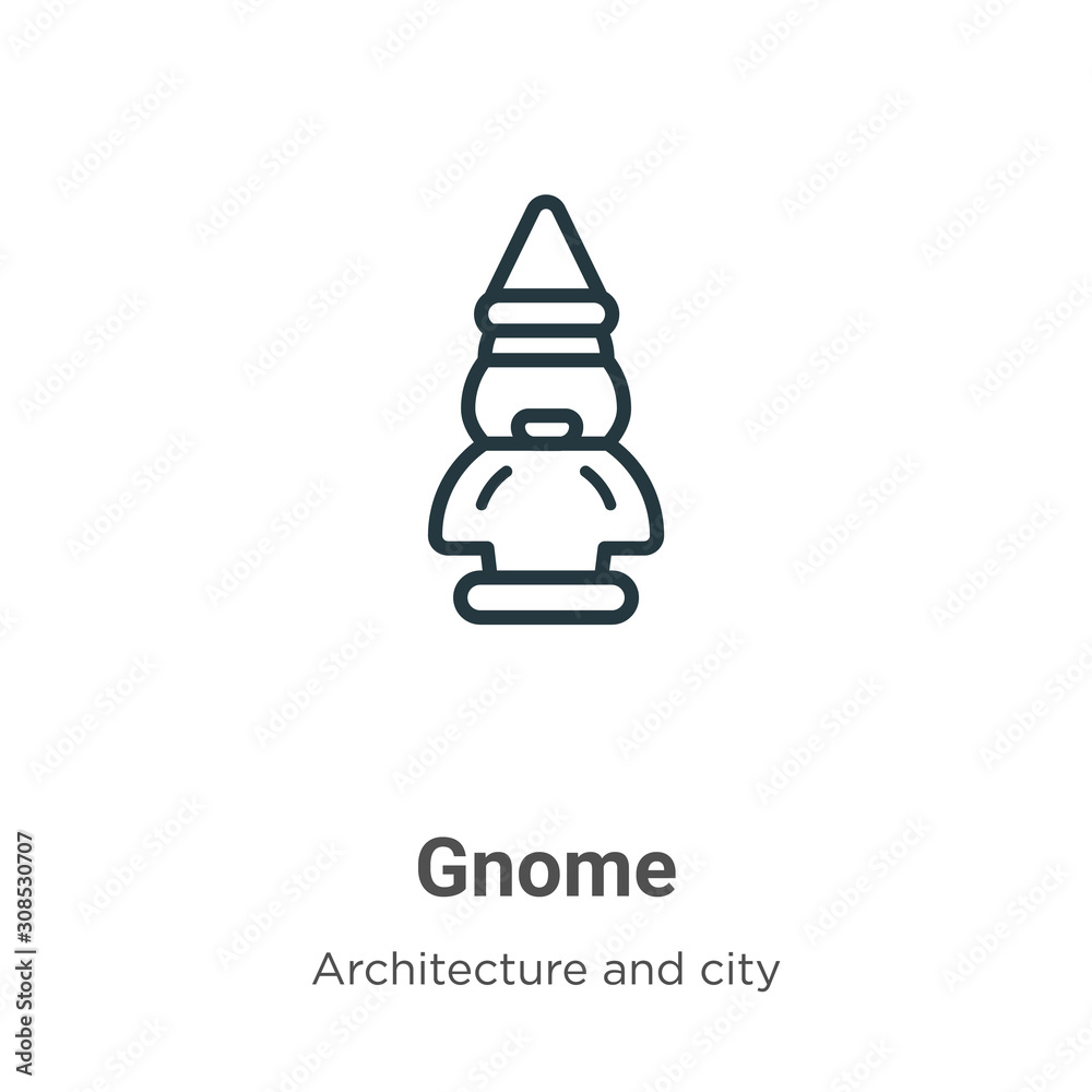 Gnome outline vector icon. Thin line black gnome icon, flat vector ...