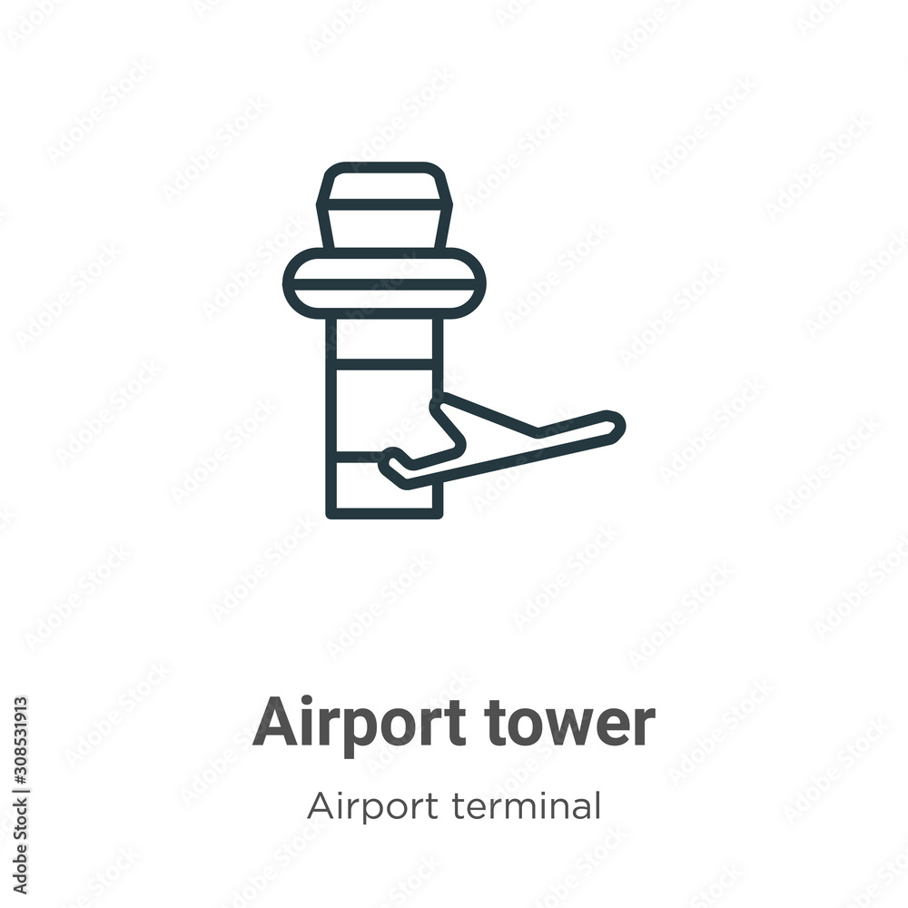 Airport tower outline vector icon. Thin line black airport tower icon ...