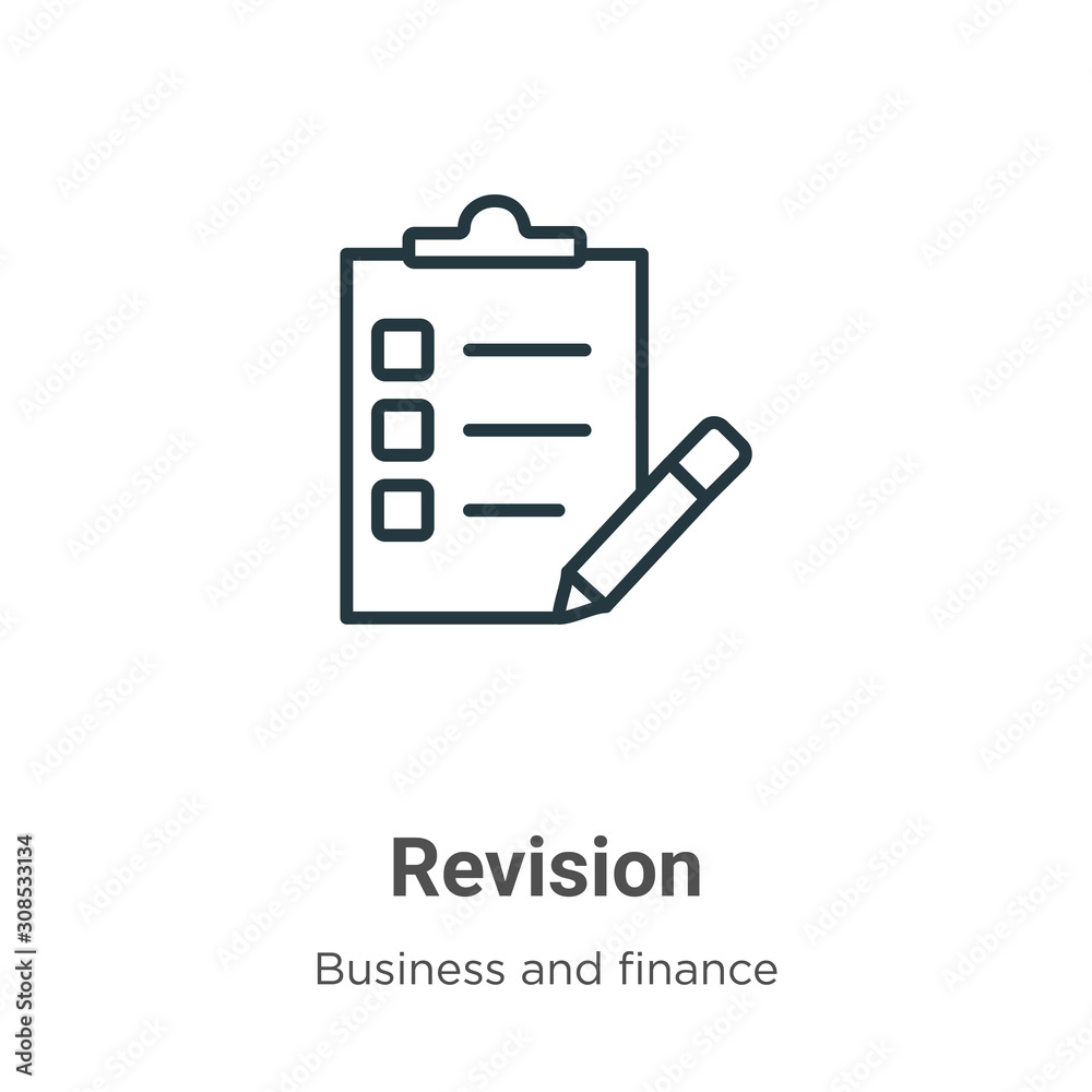 Revision outline vector icon. Thin line black revision icon, flat ...