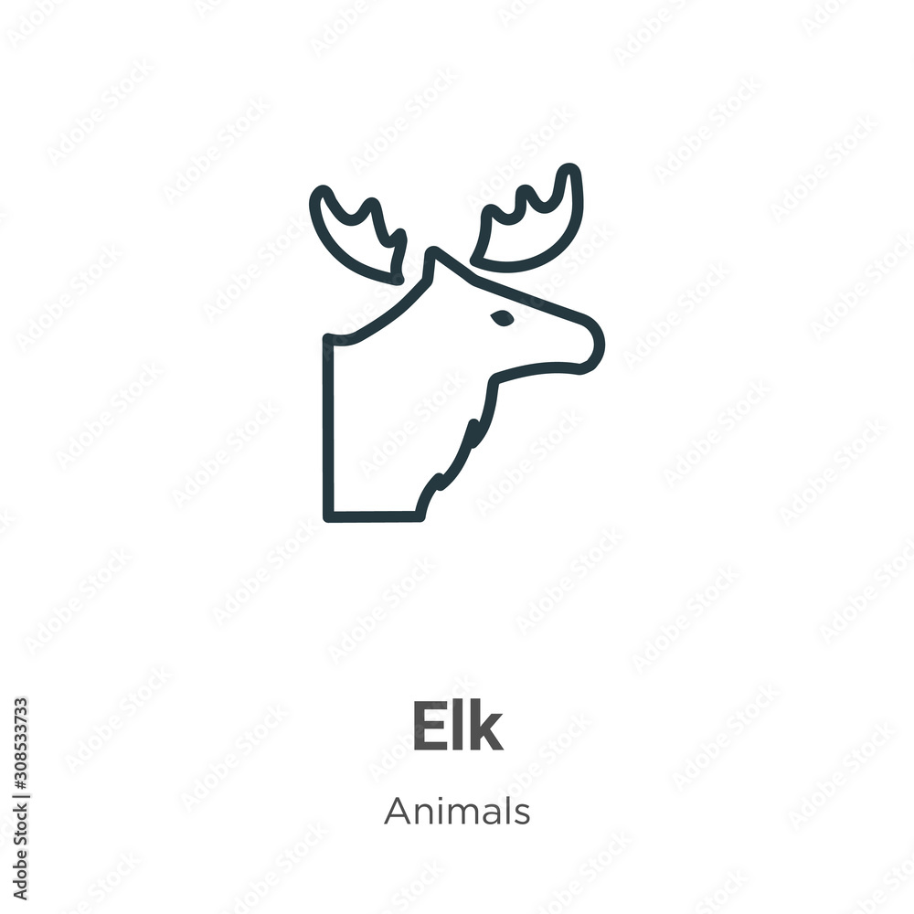 Elk outline vector icon. Thin line black elk icon, flat vector simple ...