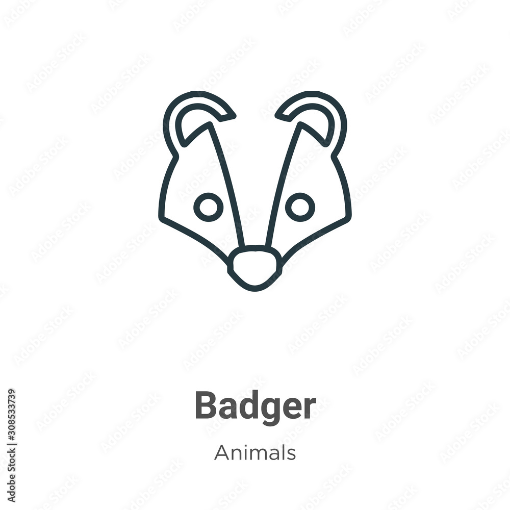 Badger outline vector icon. Thin line black badger icon, flat vector ...