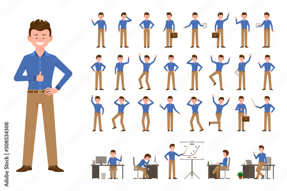 Cartoon character office business man vector illustration. Flat style ...