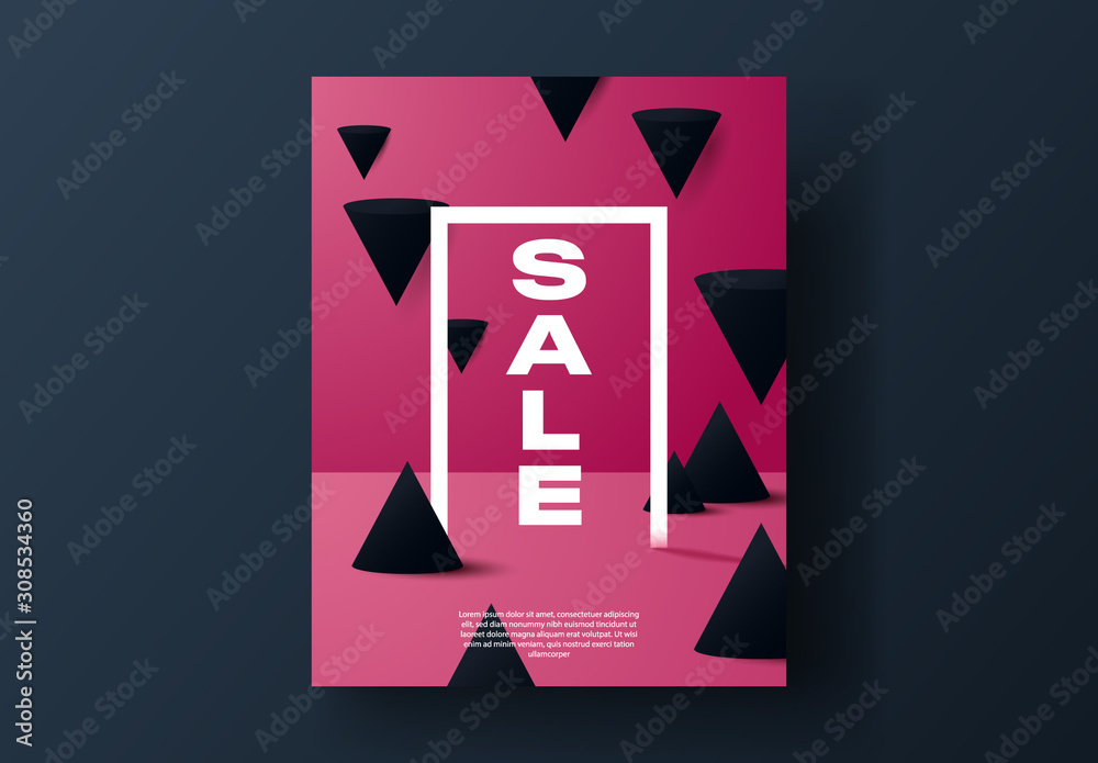 Pink Sale Poster Layout with Black Cones Stock Template | Adobe Stock