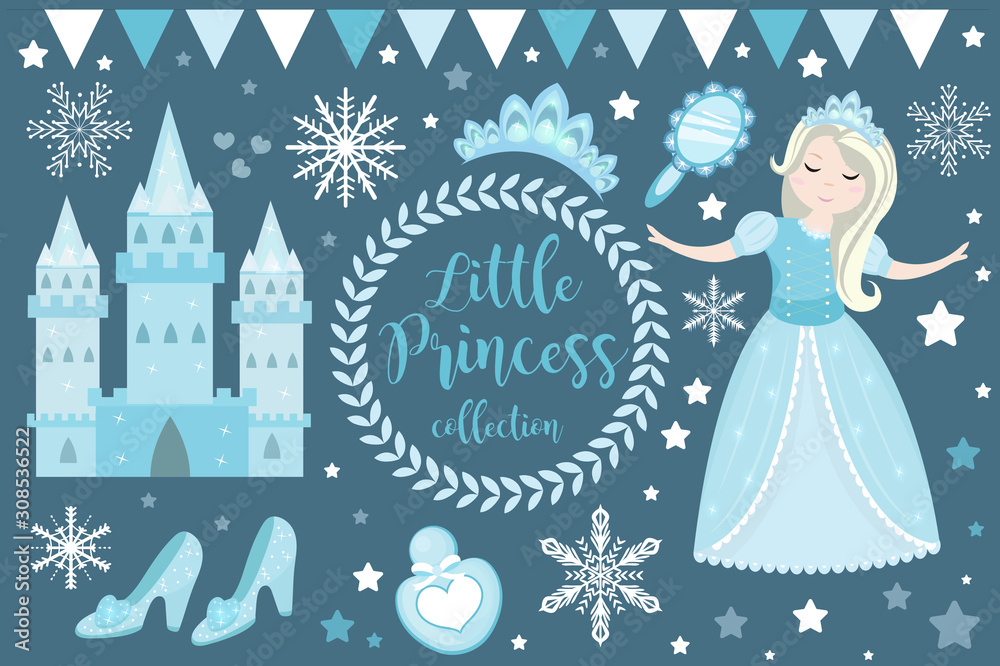 Cute little snow princess, cold queen objects set. Winter Collection ...