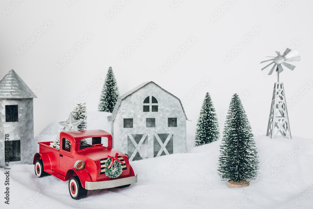 Vintage Christmas Village Farm Style Set Stock Photo | Adobe Stock