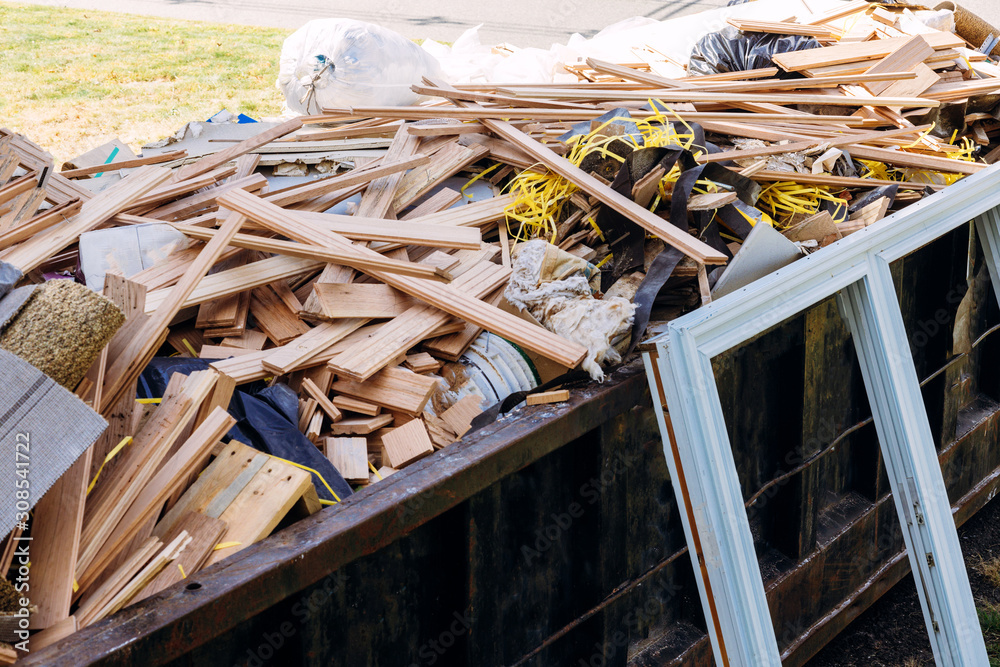 Old and used construction material in the new building construction ...