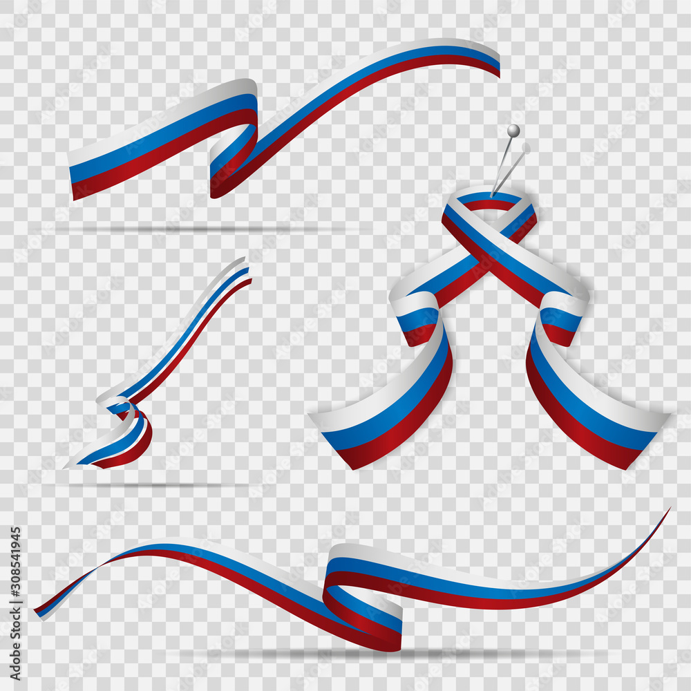 Flag of Russia. 12th of June. Set of realistic wavy ribbons in colors ...