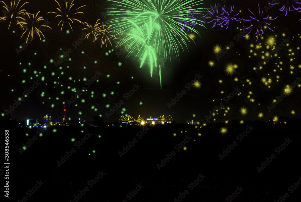 Fireworks on New Year's Eve over the Signal Iduna Park in Dortmund ...