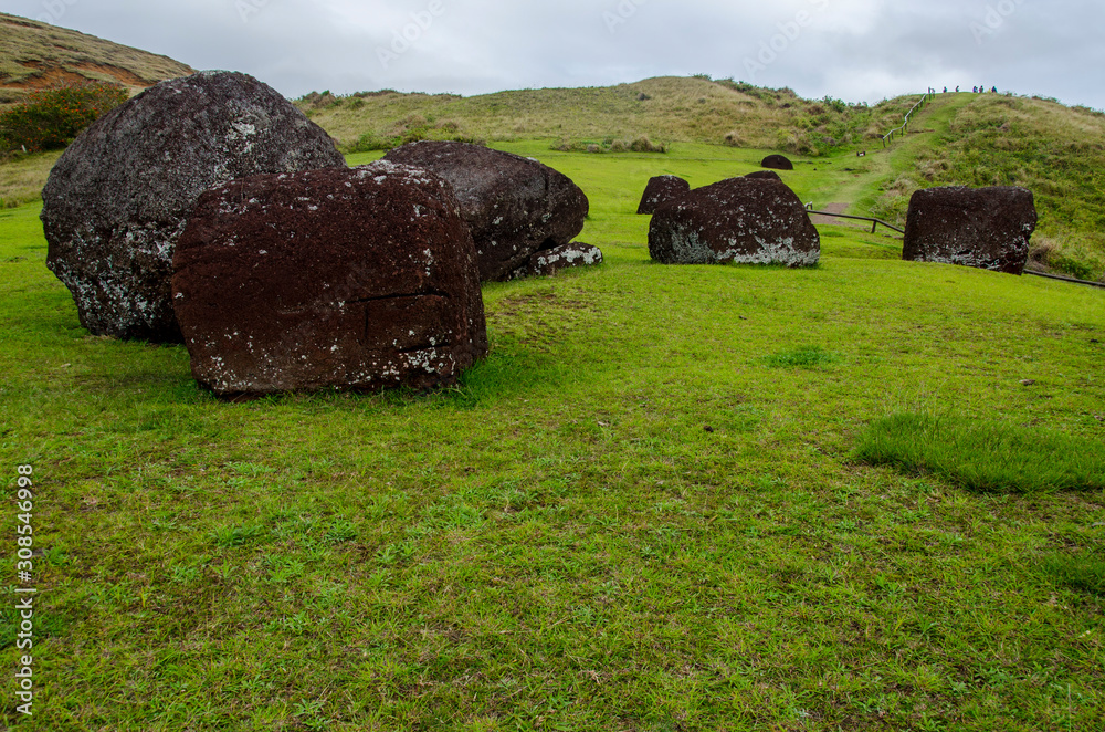 Chile - Rapa Nui or Easter Island - Puna Pau trail Stock Photo | Adobe ...