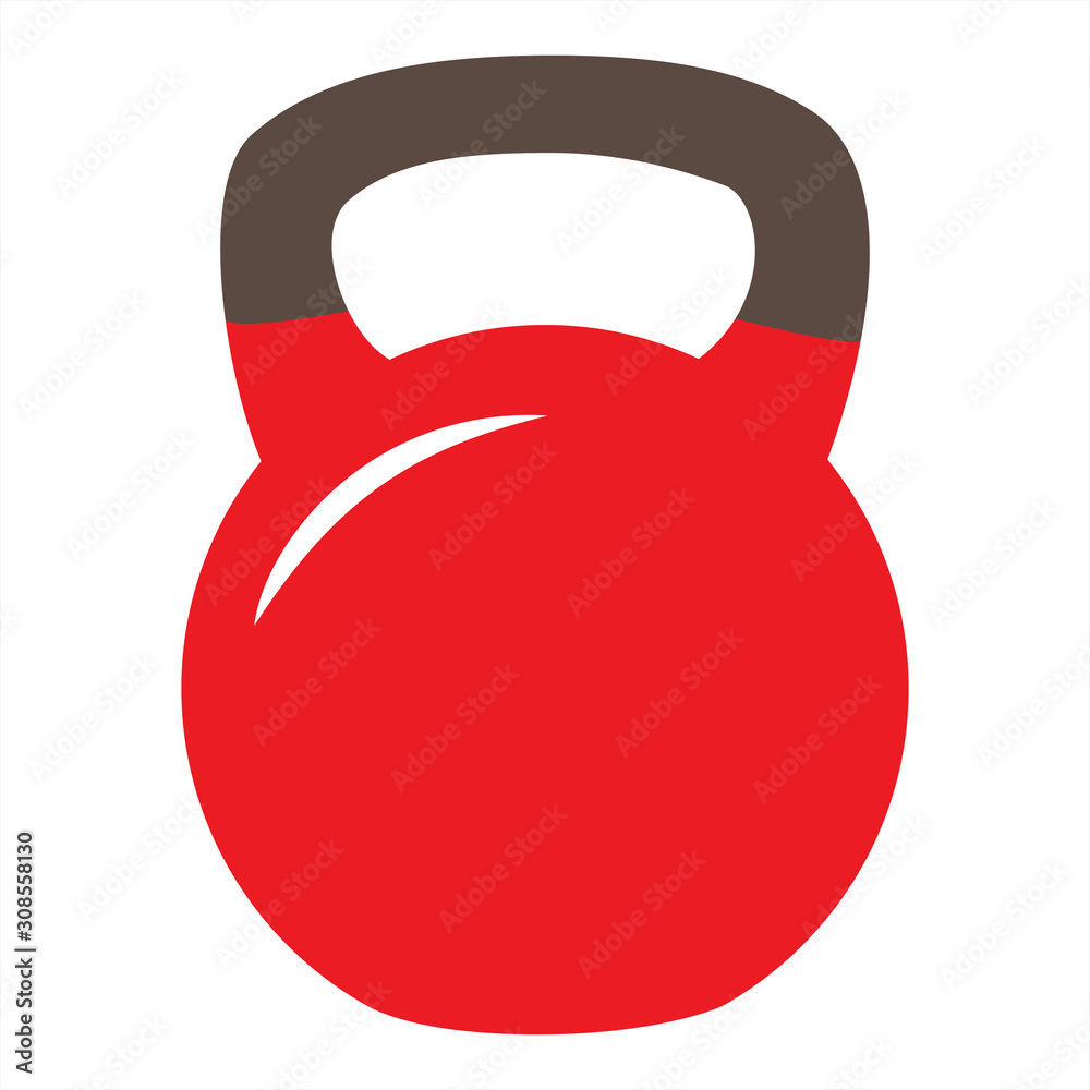 Red kettlebell icon on a white gradient background, flat design style ...