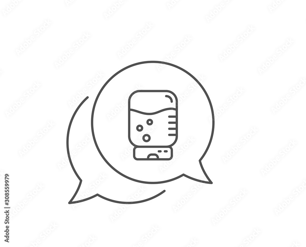 Water cooler bottle line icon. Chat bubble design. Still aqua drink ...