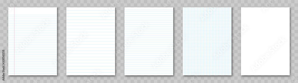 Blank sheet of paper. Lined paper set. Vector Stock Vector | Adobe Stock