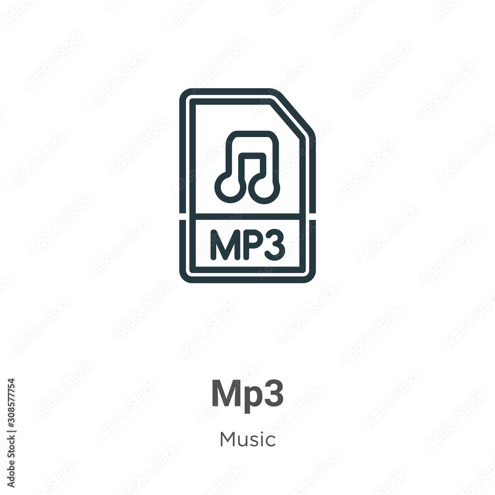 Mp3 outline vector icon. Thin line black mp3 icon, flat vector simple ...