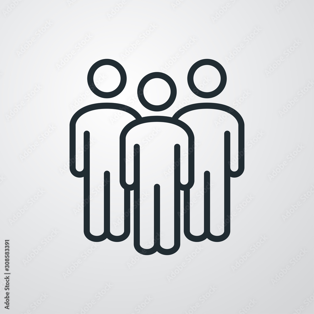 Símbolo trabajo en equipo. Icono plano lineal grupo de 3 personas en ...