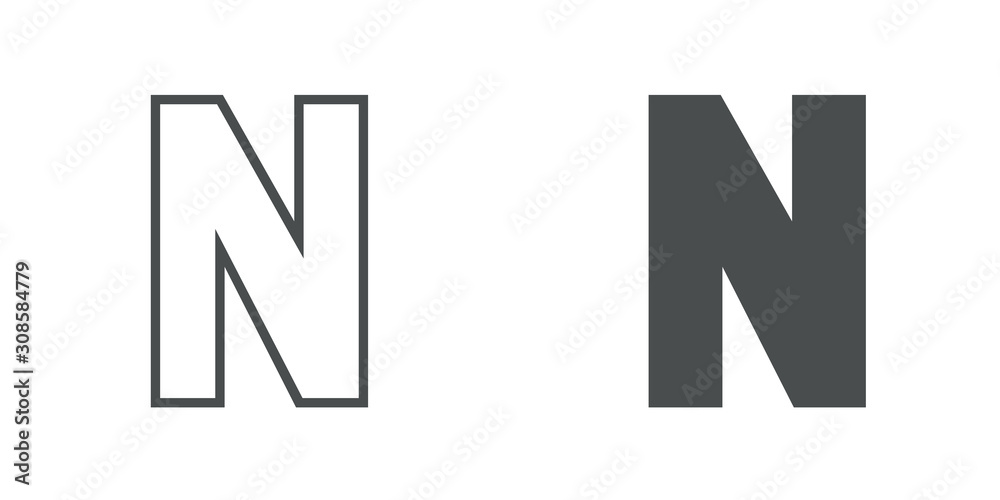Logotipo letra N de bloques estilo contorno y estilo relleno en color ...