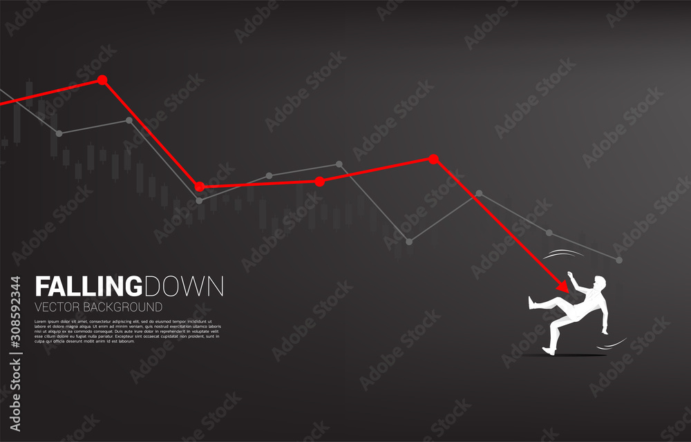 silhouette of businessman falling down from downturn graph. Concept for ...