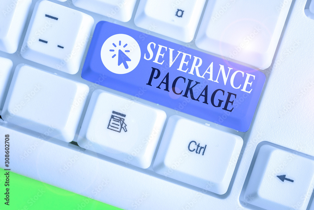 Writing note showing Severance Package. Business concept for pay and ...