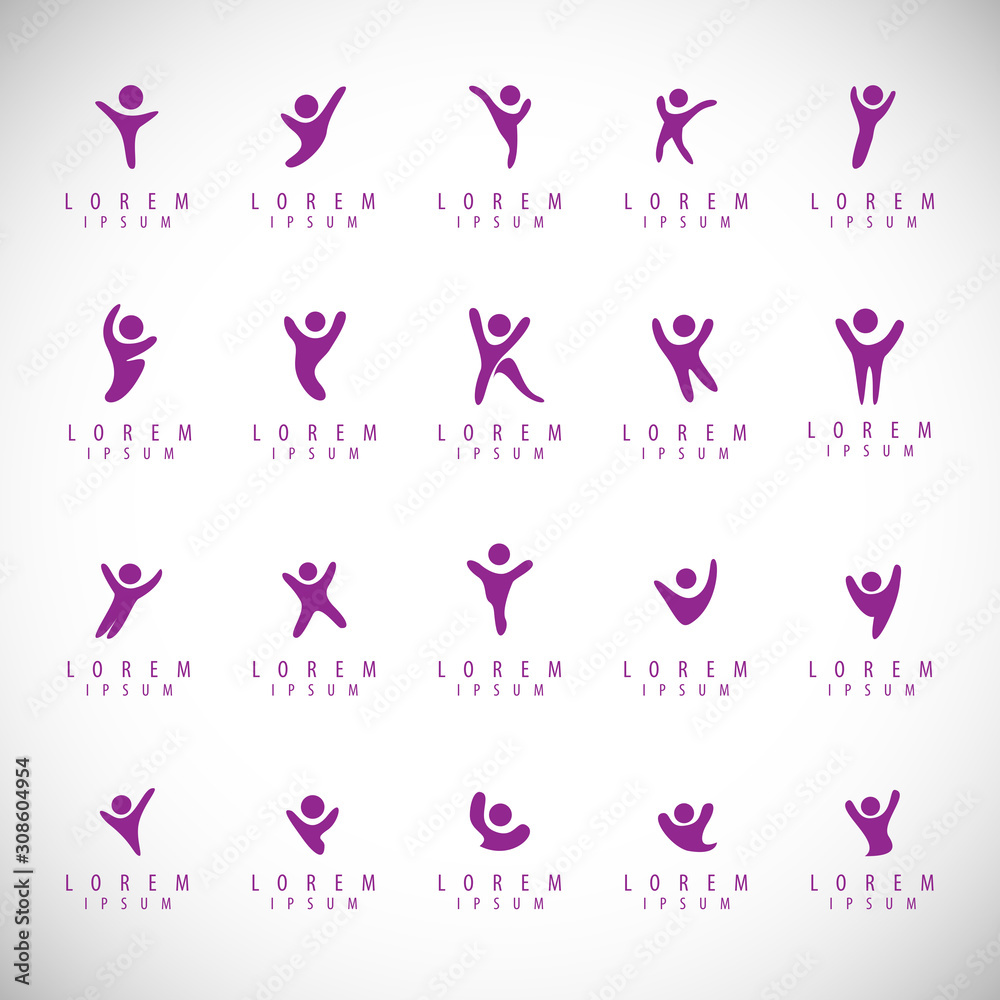 Abstract People Logo Set. Human Figure Isolated On Gray Background ...