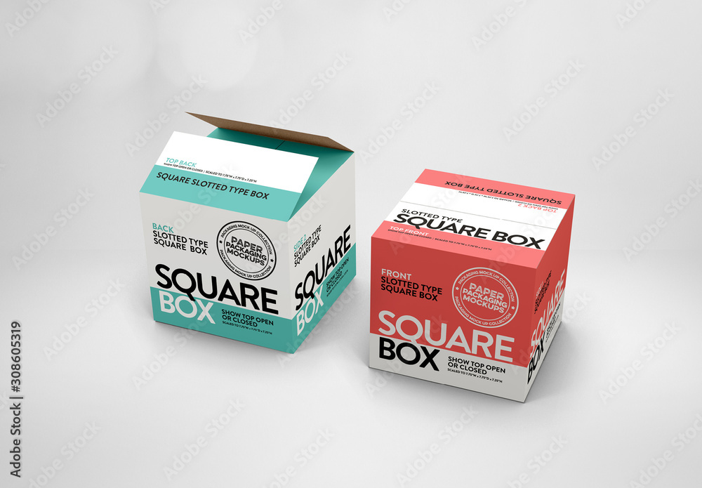 2 Square Paper Boxes Mockup Stock Template | Adobe Stock