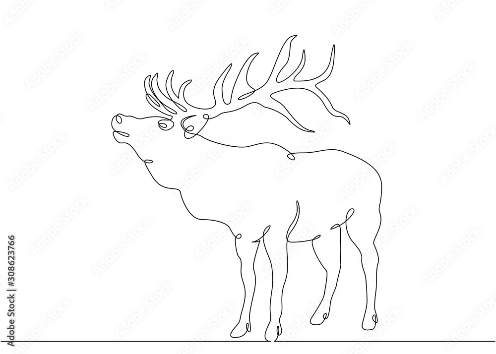 Continuous single drawn single line elk with horns Stock Illustration ...