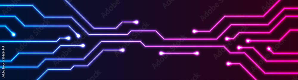 Glowing blue purple neon circuit board chip abstract banner design ...
