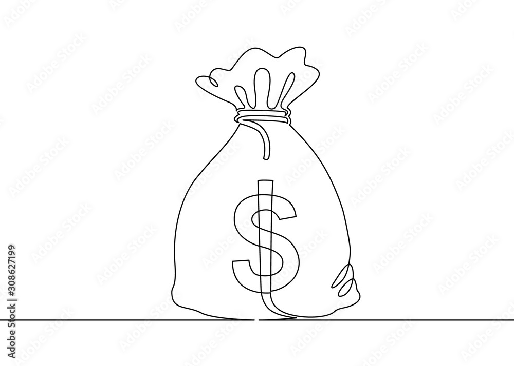 Continuous one drawn single line money bag Stock Illustration | Adobe Stock