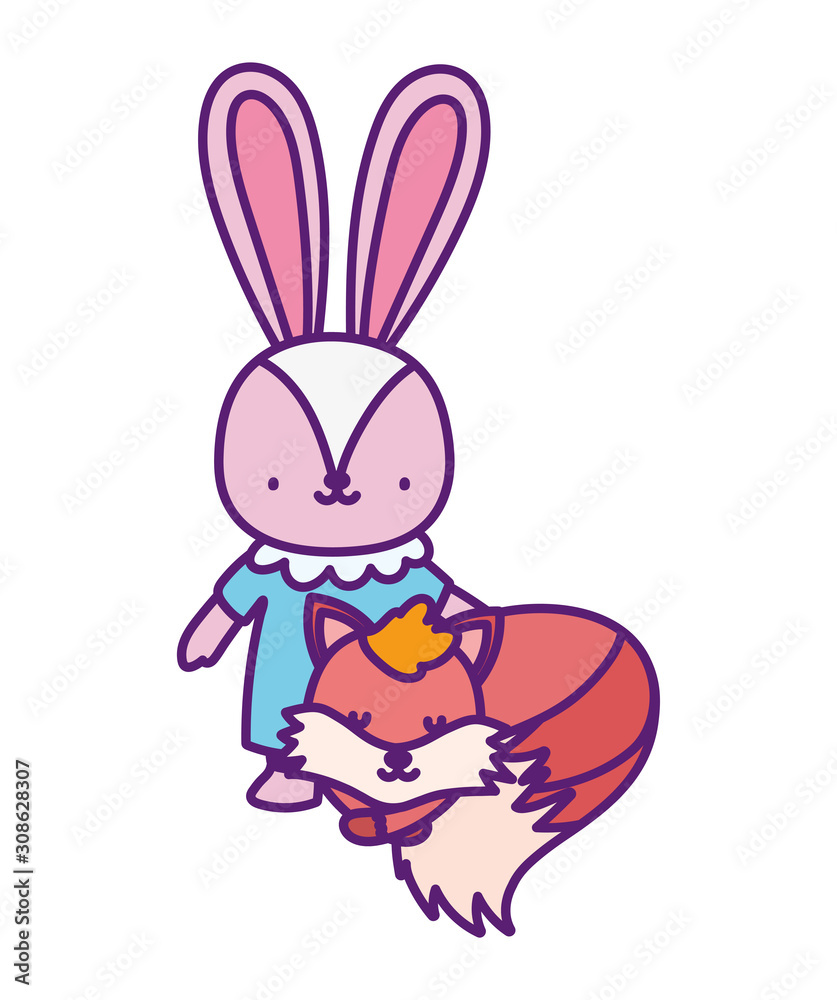 baby shower cute little female rabbit and fox cartoon Stock Vector ...