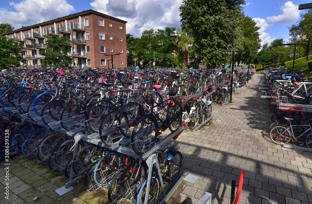 Amsterdam, Holland, August 2019. In the modern suburbs a large outdoor ...