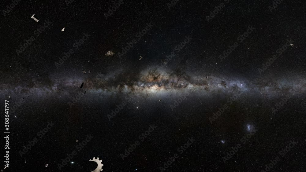 space debris in Earth orbit, dangerous trash in front of the stars of ...