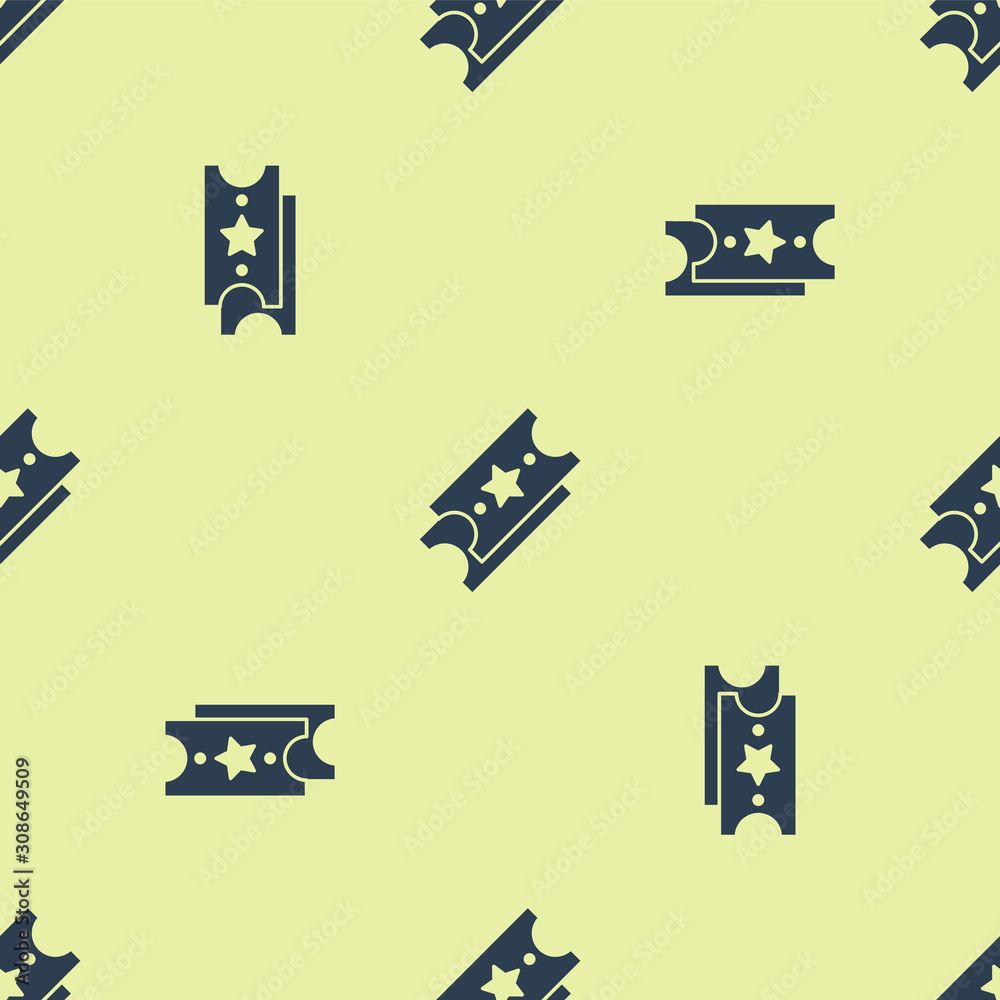 Blue Lottery ticket icon isolated seamless pattern on yellow background ...