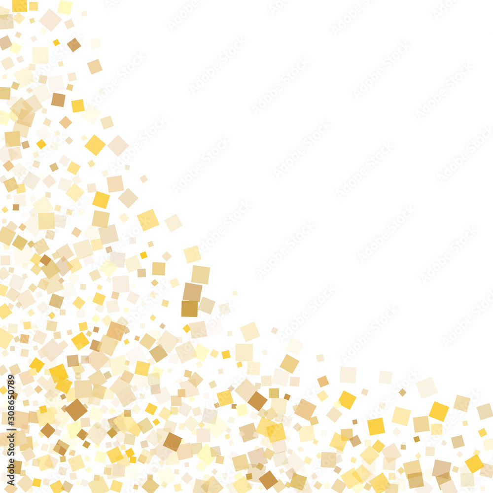Simple gold confetti sequins tinsels falling on white. Chic holiday ...