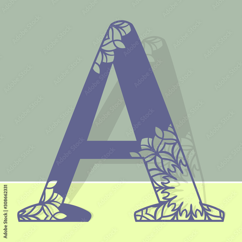 Laser cutting letter A. Woodcut vector design. Plywood lasercut gift ...